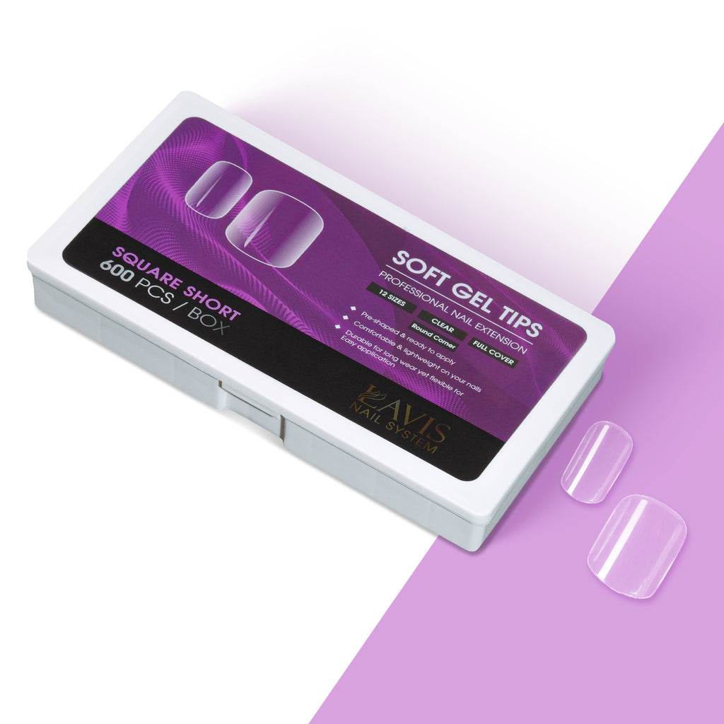 LAVIS Square Short - 12 Sizes Clear Round Corner - Soft Gel Tips – ND ...