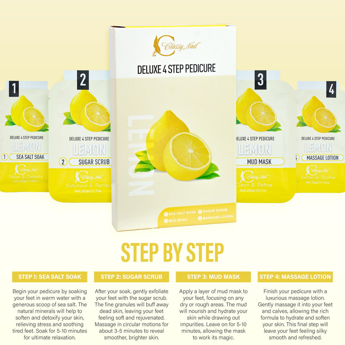 Classy Nail - Deluxe 4 Steps Pedicure - Lemon – ND Nails Supply