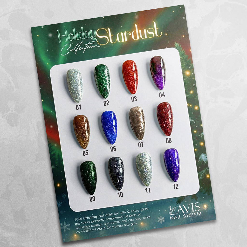 LAVIS Glitter Gel Polish Set - Holiday Stardust 12 Colors – ND Nails Supply