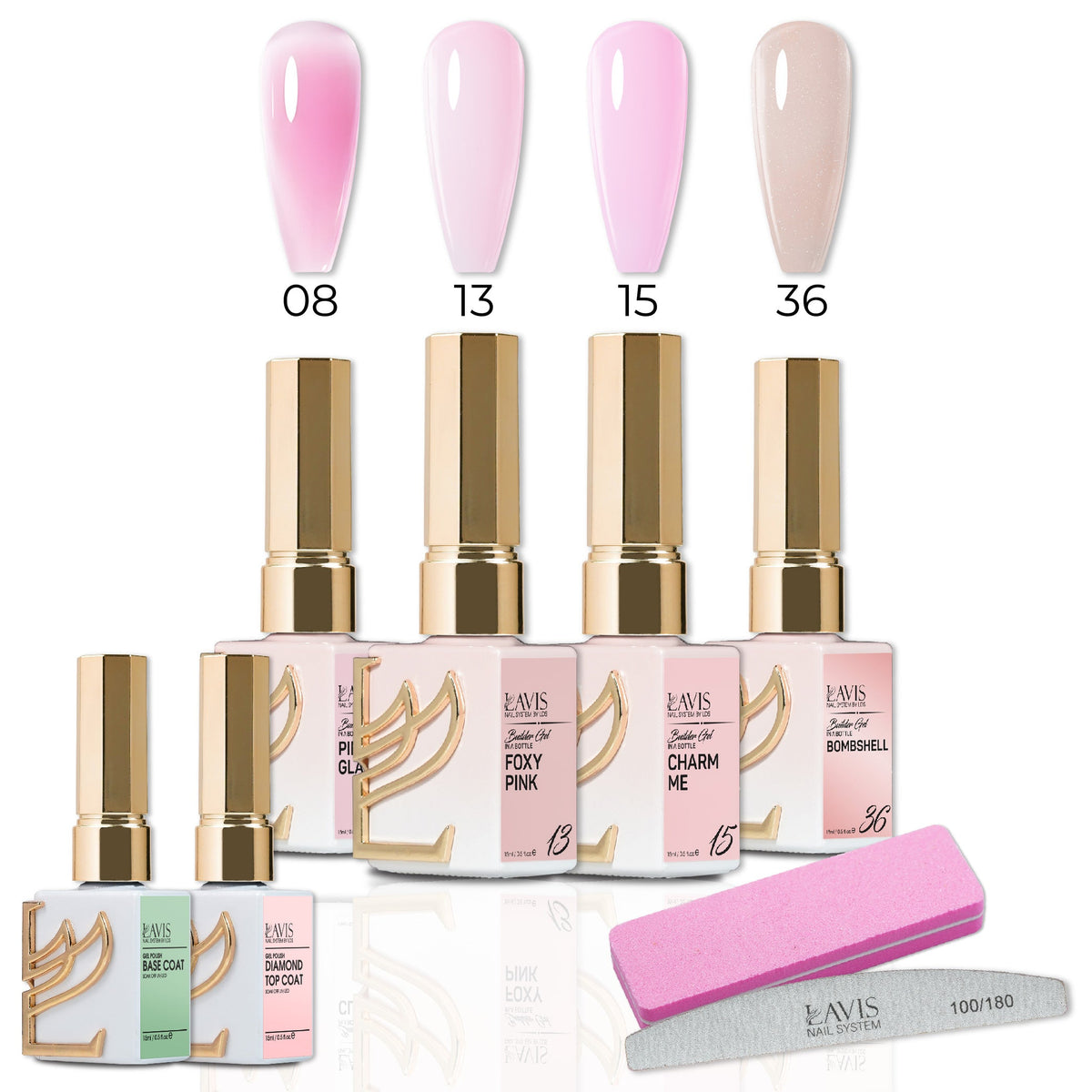 Lavis Builder Gel Set 7: 4 Builder Gel, 1 Base Gel, 1 Top Gel, 1 Buffe ...