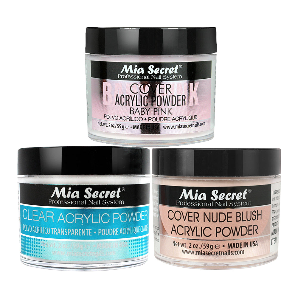Mia Secret Kit 4: Clear, Cover Baby Pink, Cover Nude 2oz – ND Nails Supply